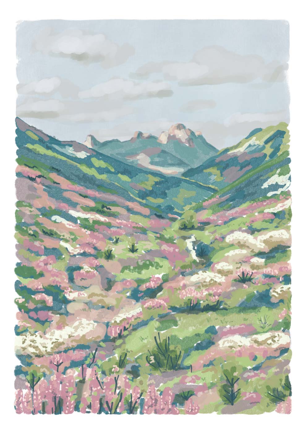 Pastel Mountains • Poster by Claire Paul Illustration • Purpleposter.com